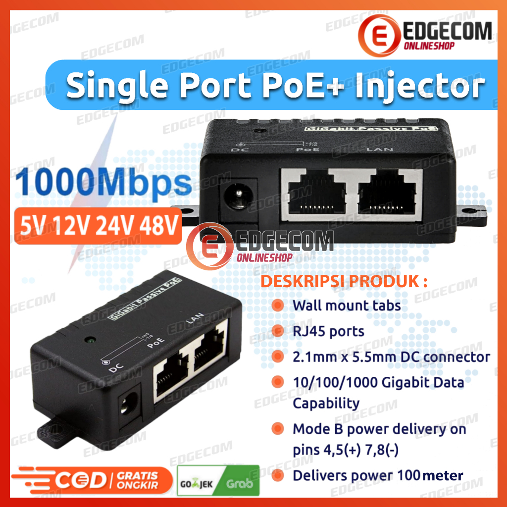 Jual POE INJECTOR PASSIVE GIGABIT LAN RJ45 POWER OF ETHERNET SPLITTER ...