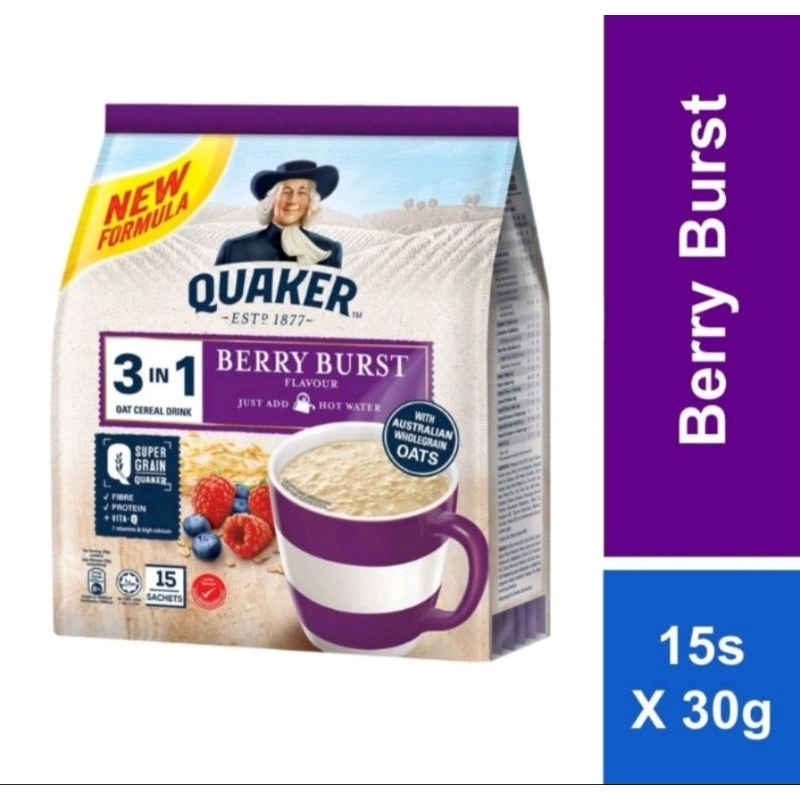 Jual quaker 3in1 malaysia(mocha, matcha, vanilla, original, berryburst ...