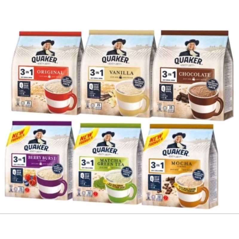 Jual quaker 3in1 malaysia(mocha, matcha, vanilla, original, berryburst ...