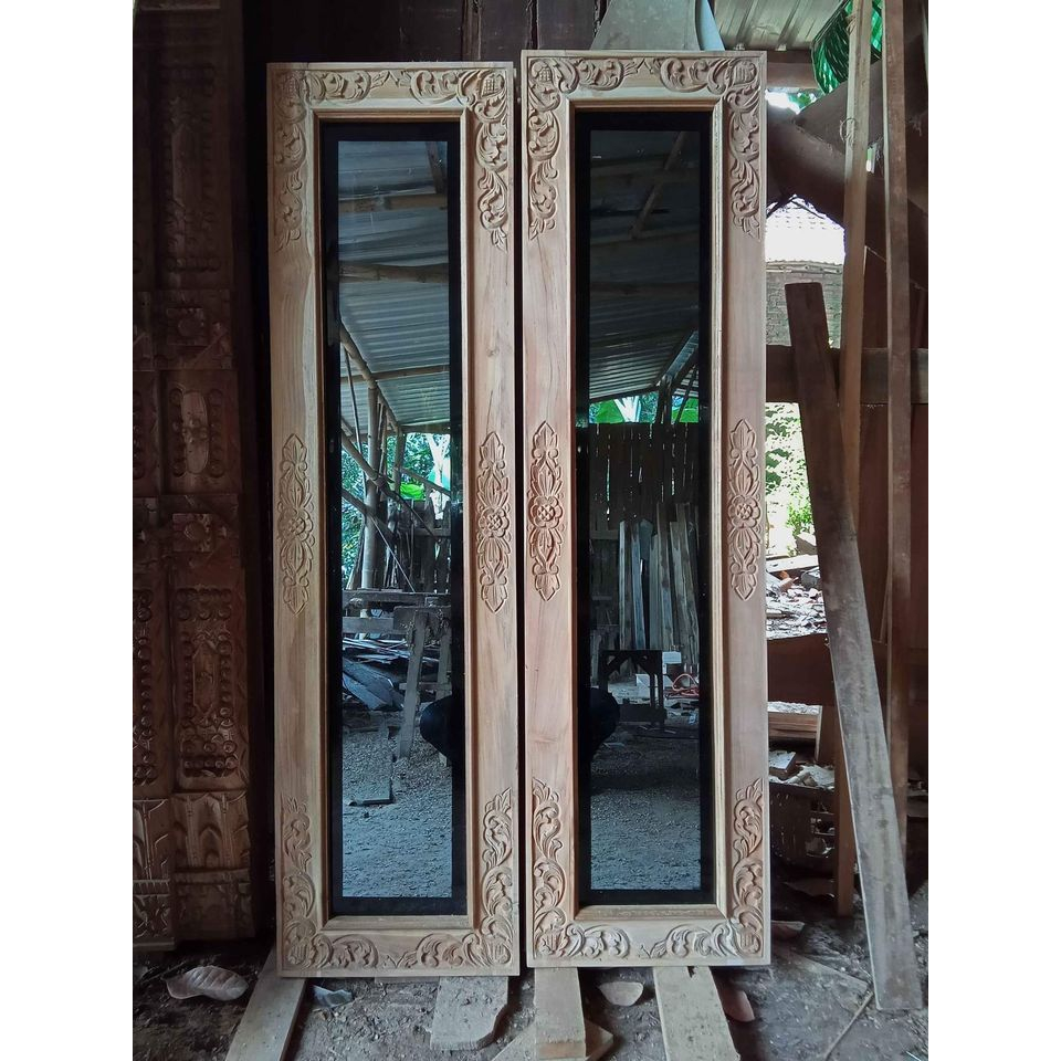 Jual jendela rumah kaca ukir jati jepara langsung kusen | Shopee Indonesia