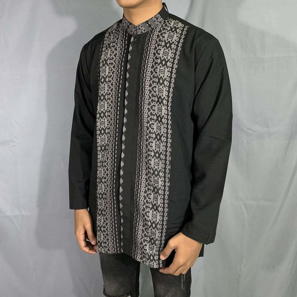 Jual Baju Koko UKURAN L Pria Dewasa Lengan Panjang Hitam Putih / HBA ...