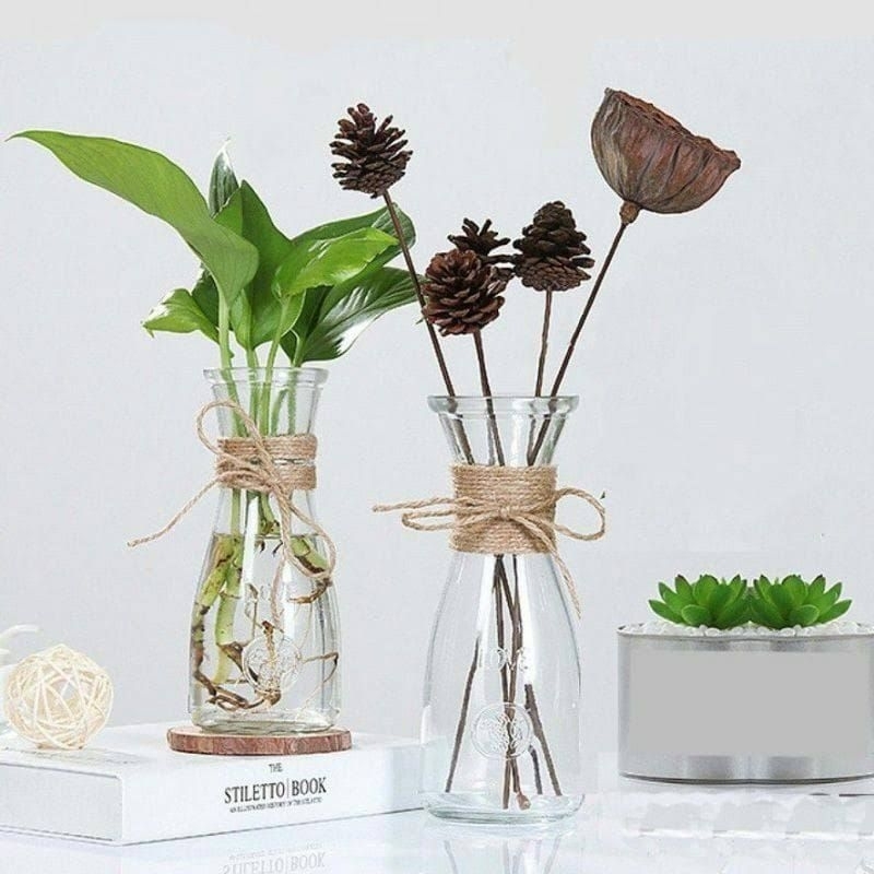 Jual Vas bunga aesthetic / Vas kaca bening tali rami / Vas bunga meja ...