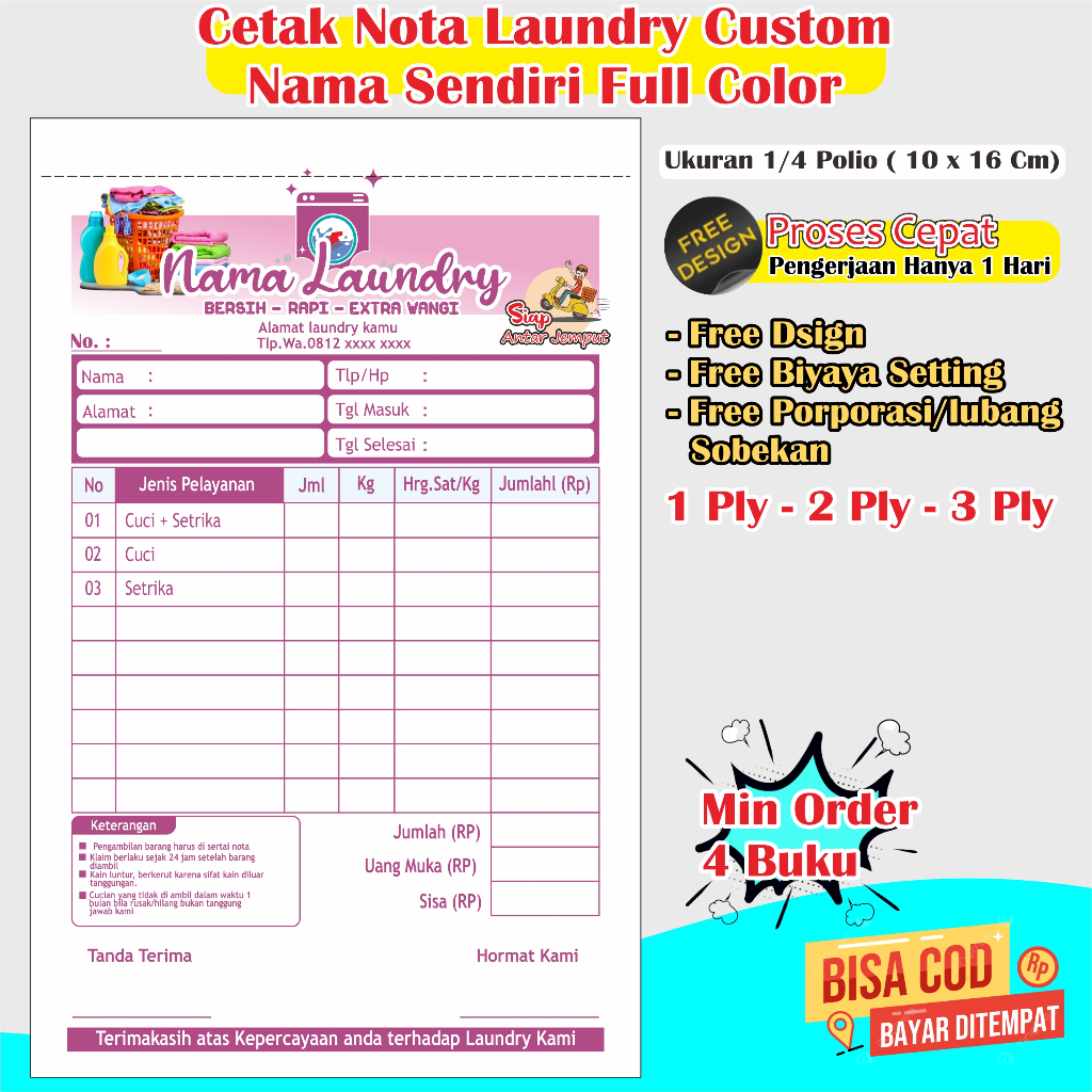 Jual nota laundry custom nama nota laundry 2 rangkap nota laundry 3 ...