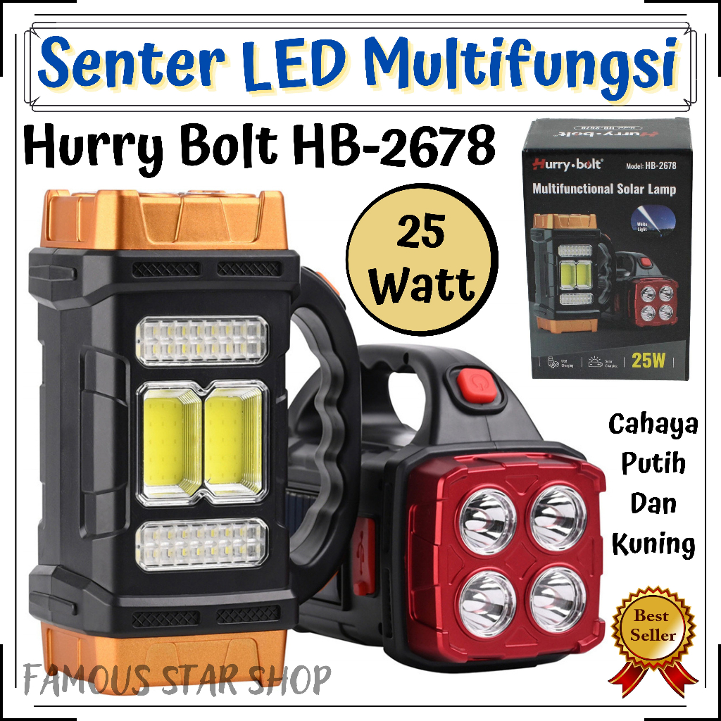 Jual Senter LED tangan surya multifungsi, 25W (HB-2678) | Senter LED ...