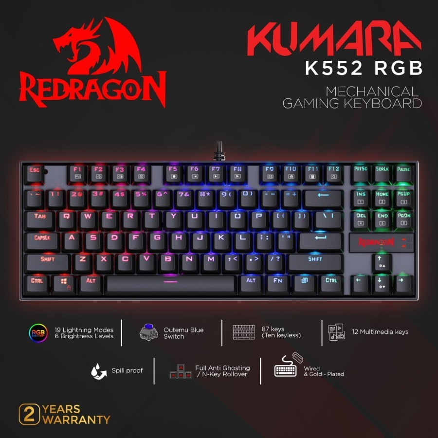 Jual Redragon Kumara K552 RGB - TKL Mechanical Gaming Keyboard | Shopee ...