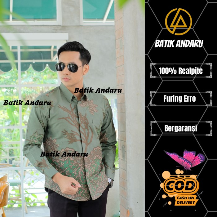 Jual Batik Andaru Sage Motif Umar Baju Batik Pria Lengan Panjang Modern Slimfit Full Furing Ero ...