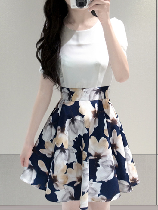 Jual IB0026 Mini Dress Korean Style Putih Bunga Import Dress Wanita ...