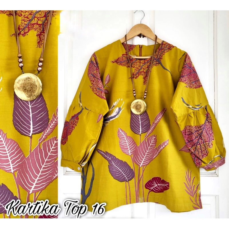 Jual Blus batik modern motif ecoprint daun lengan panjang | Shopee ...