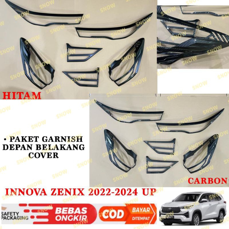 Jual Paket Garnish Lampu Depan Belakang Innova Zenix 2022 2023 2024 Up Hitam Carbon | Shopee ...