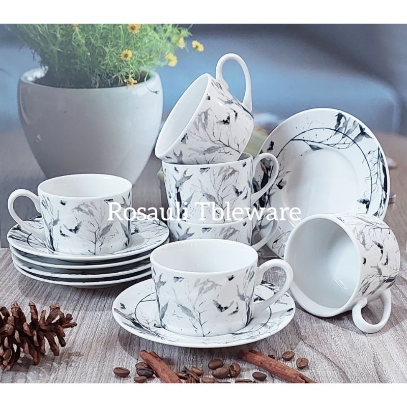 Jual 6 pasang Cangkir Set Keramik | Motif Black Noory | Best Quality ...
