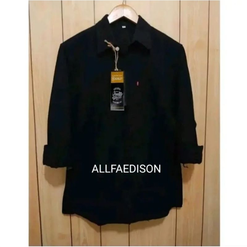 Jual PROMO KEMEJA DISTRO PRIA HITAM POLOS LENGAN PANJANG SLIMFIT KASUAL ...