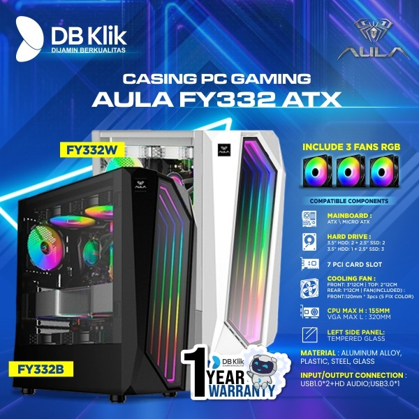 Jual Casing PC Gaming Aula FY332 ATX include 3 fans RGB - FY332W ...