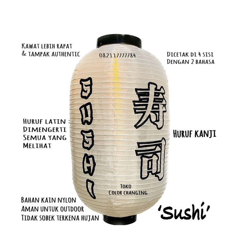 Jual Lampion jepang SUSHI lonjong bilingual PUTIH premium 25 x 45cm ...