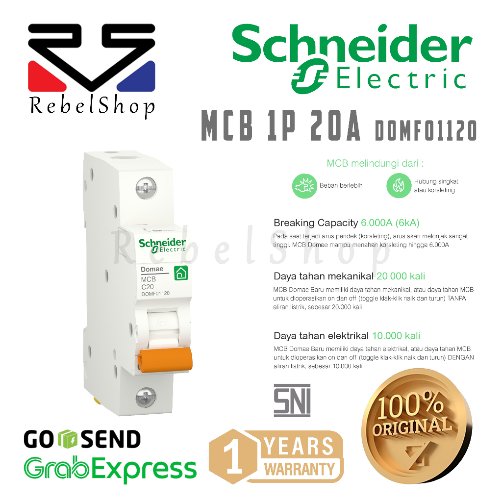 Jual Schneider MCB New Domae 1P 20A 6kA SNI - 1 Phase 20 Ampere DOMF01120 | Shopee Indonesia