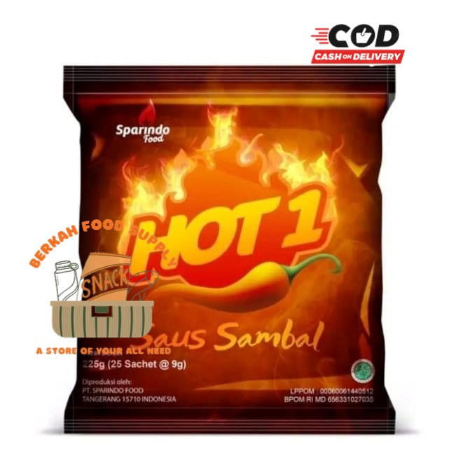 Jual ( BERKAH ) Saus Sambal Hot 1 Stick Sachet 24 Sachet x 9 gr Saus ...