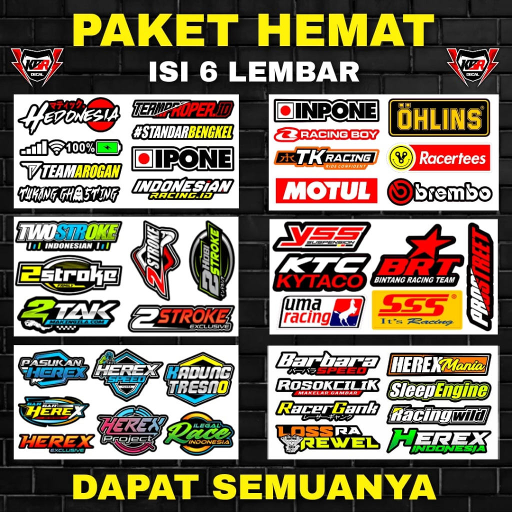 Jual Stiker Motor Racing Pack Print Cut Paket Hemat isi 6 Lembar ...