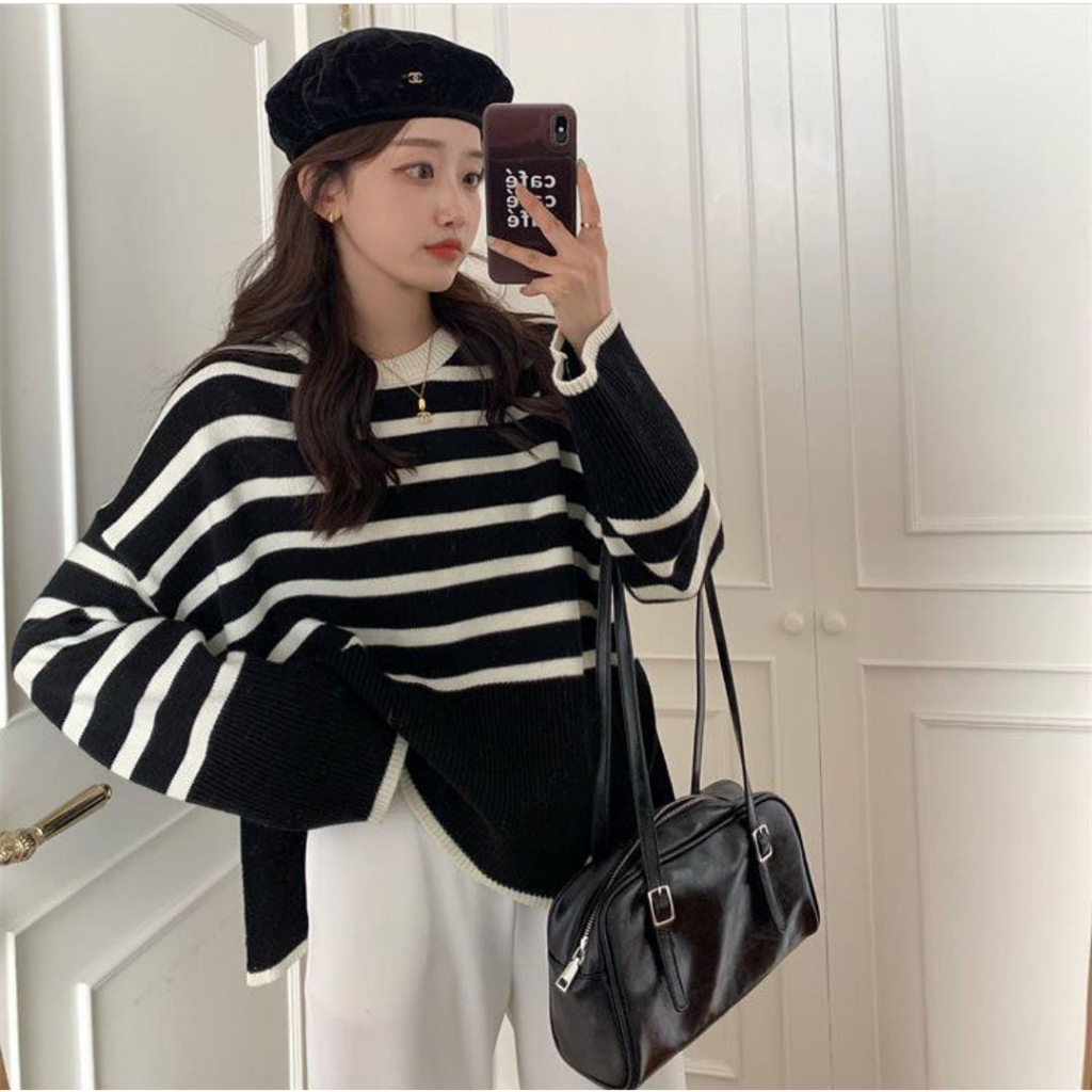 Jual HARU STRIPE OVERSIZE SWEATER KNIT ATASAN RAJUT (TKN) | Shopee Indonesia