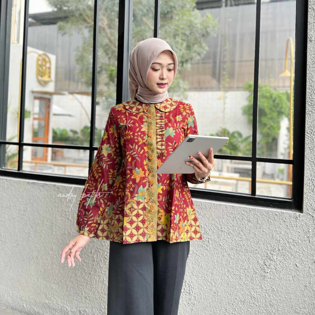 Jual Audry Batik - Cindy - Blouse Batik Kerja Wanita Panjang Hijab ...