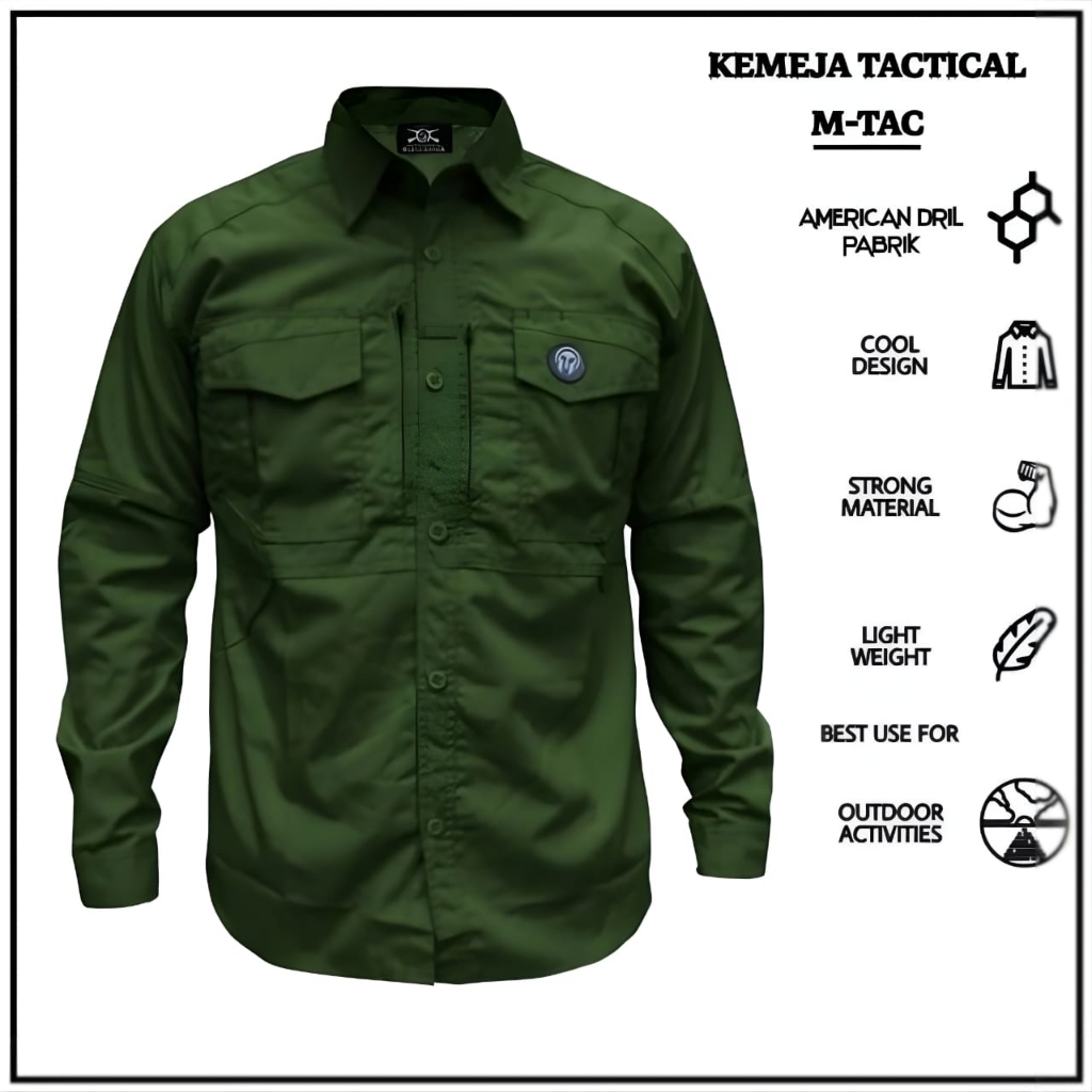 Jual Kemeja Tactical M Tac Outdoor Lengan Panjang Hijau Army Baju ...