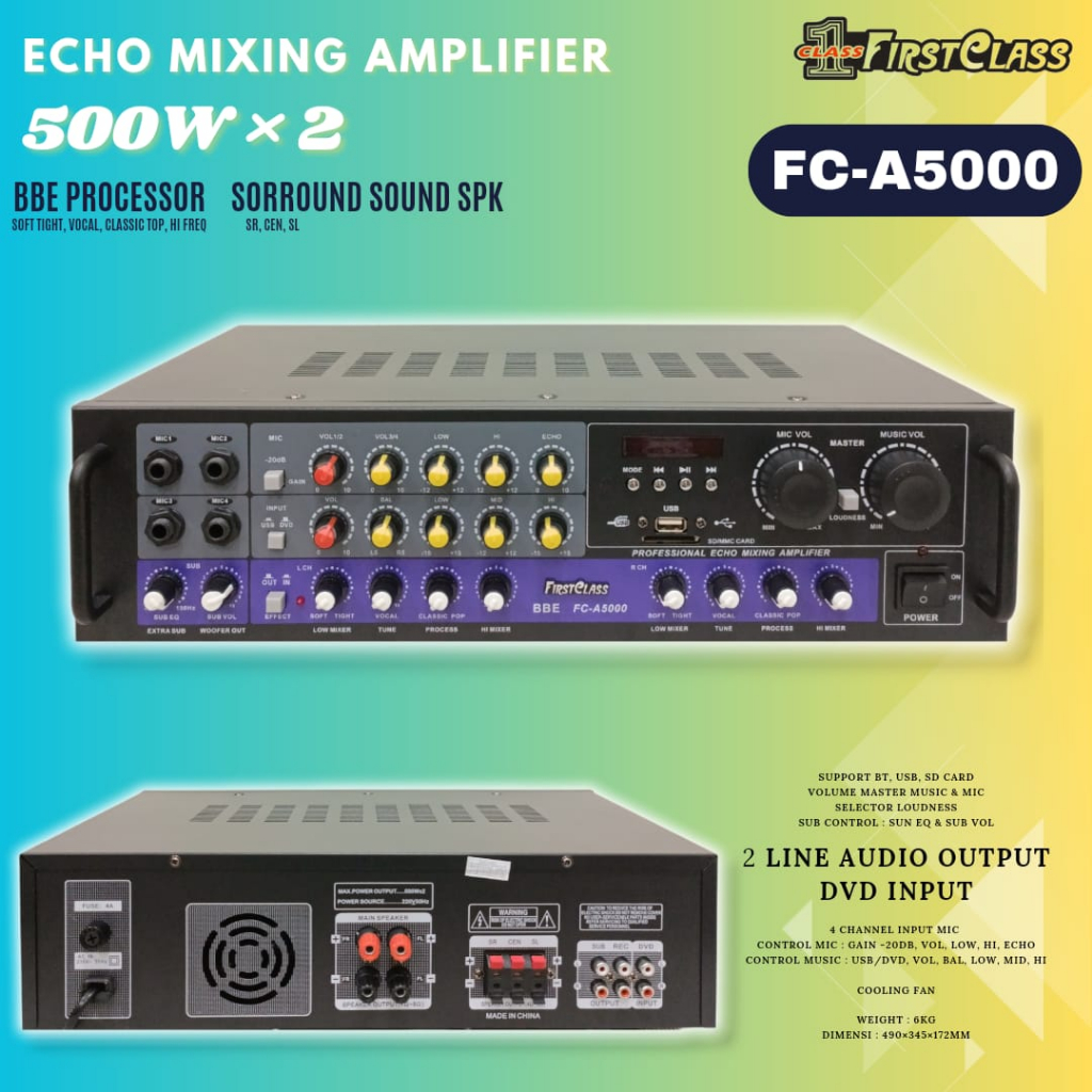 Jual Amplifier Power Amplifier FIRSTCLASS FC 5000 Bluetooth BT SD USB Subwoofer 4 Mic | Shopee ...