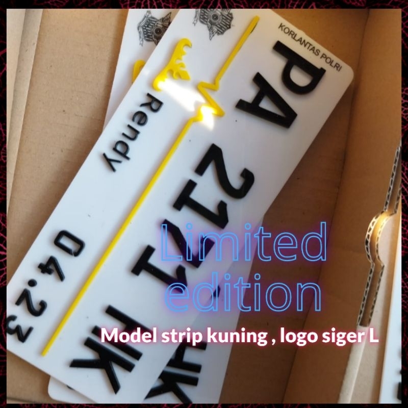 Jual Plat nomor motor limited edition putih strip kuning logo siger ...