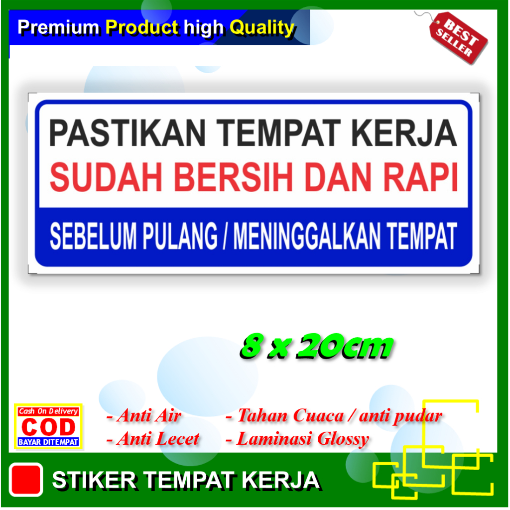 Jual stiker kebersihan tempat kerja sticker pastikan rapih bersih ...