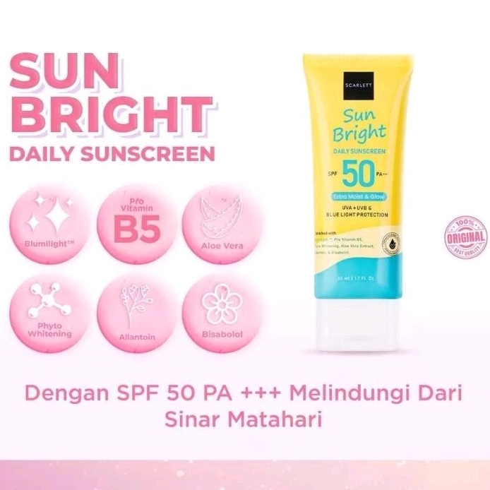Jual [NEW] Scarlett Whitening Sunscreen Sun Bright Daily SPF 50 PA+++ (+free gift) | Shopee ...