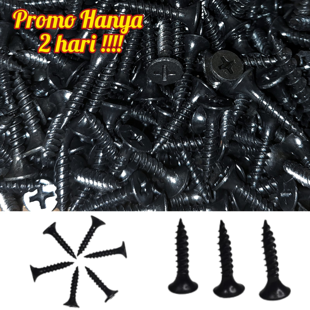 Jual Skrup Sekrup Gypsum Ukuran 3/4" (1,8cm) Drywall Screw Baut Gypsum Hitam Skrup untuk Pasang ...