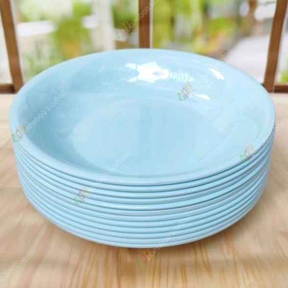 Jual 12pcs piring makan bulat cekung biru polos 23 cm 9inc melamine ...