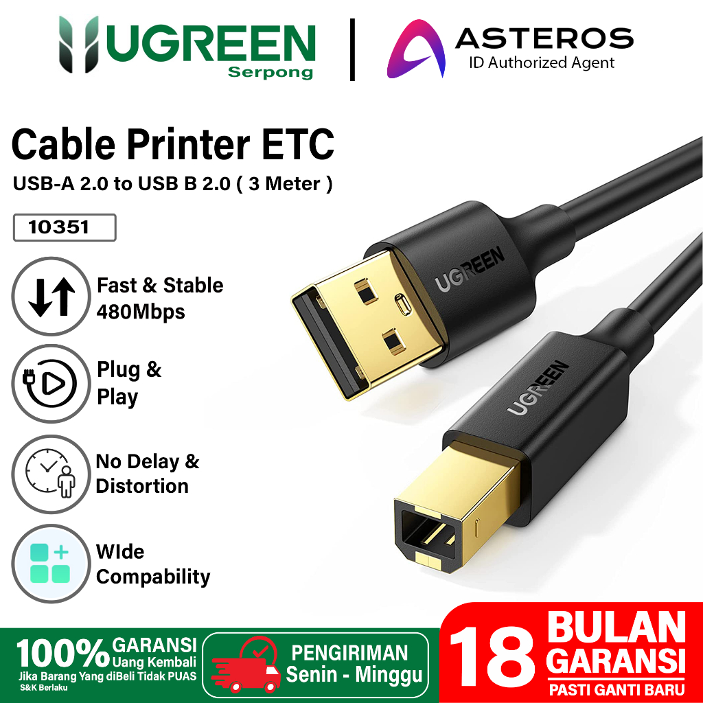Jual UGREEN Kabel Printer Epson HP Canon USB A To Usb 2.0B ,Type C To ...