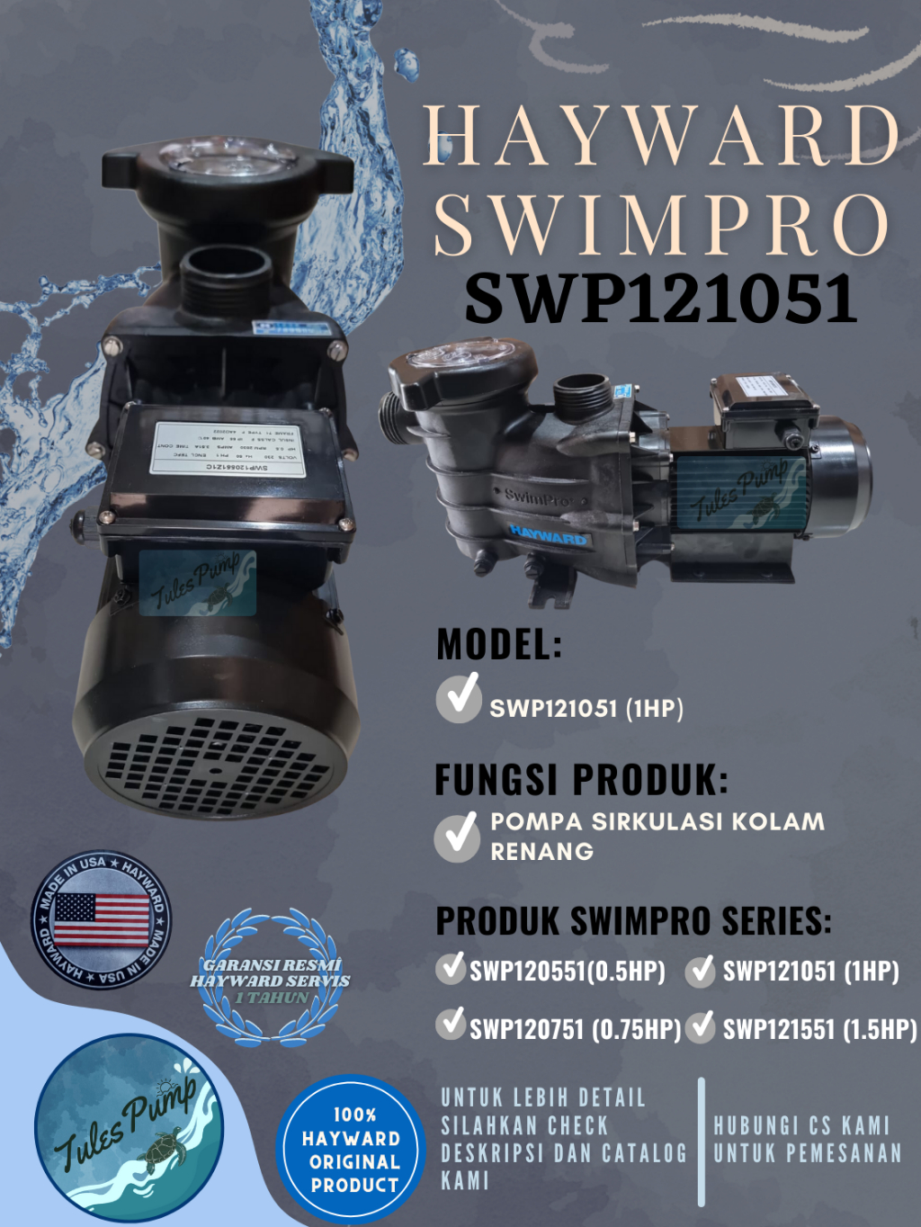 Jual POMPA HAYWARD SWIMPRO 1HP SWIMPRO SWP121051Z1C SWIM PRO POOL PUMP ...