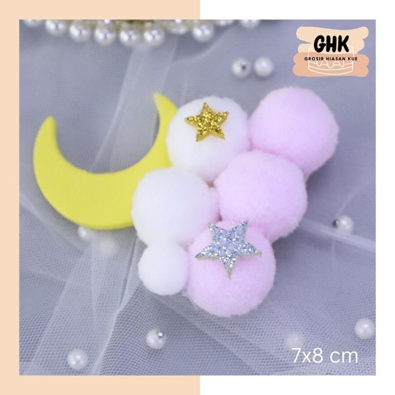 Jual Cake Topper Hiasan Kue Cloud Pom Blue Pink White TERLENGKAP ...