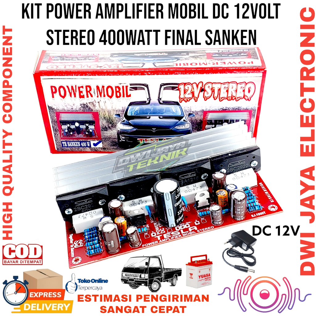 Jual Kit Power Amplifier Mobil DC 12VOLT Stereo 400watt Final Sanken ...