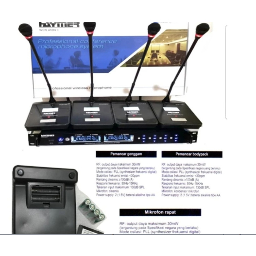 Jual Mic Wireless Meja Podium meeting Gooseneck HAYMER WCS 416N II ...
