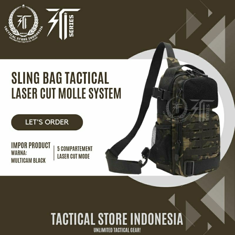 Jual Tas Selempang Tactical Laser Cut Impor - Sling Bag Tactical Warna Multicam Black Hitam ...