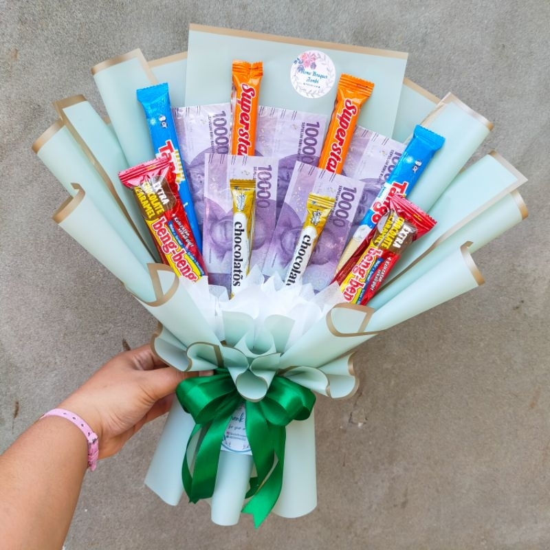 Jual [FREE PACKING] buket uang mix snack / buket snack / money bouquet ...