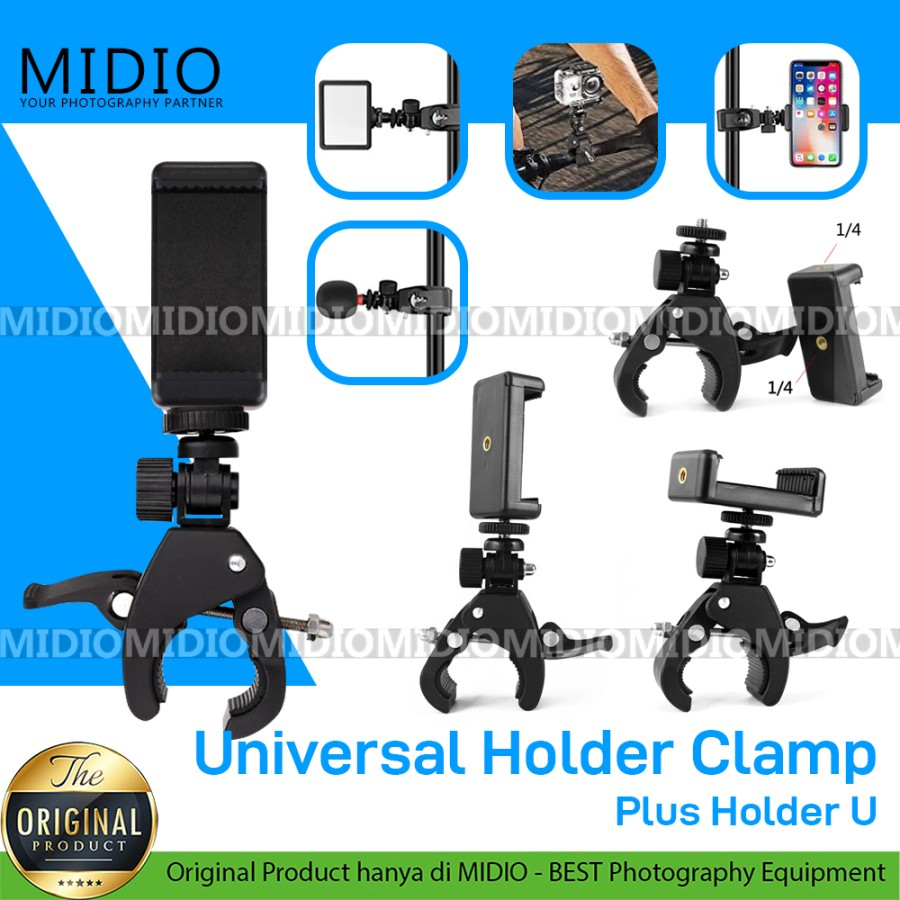 Jual Universal Holder Clamp Plus U Midio Tripod Ringlight Penjepit Adjust | Shopee Indonesia