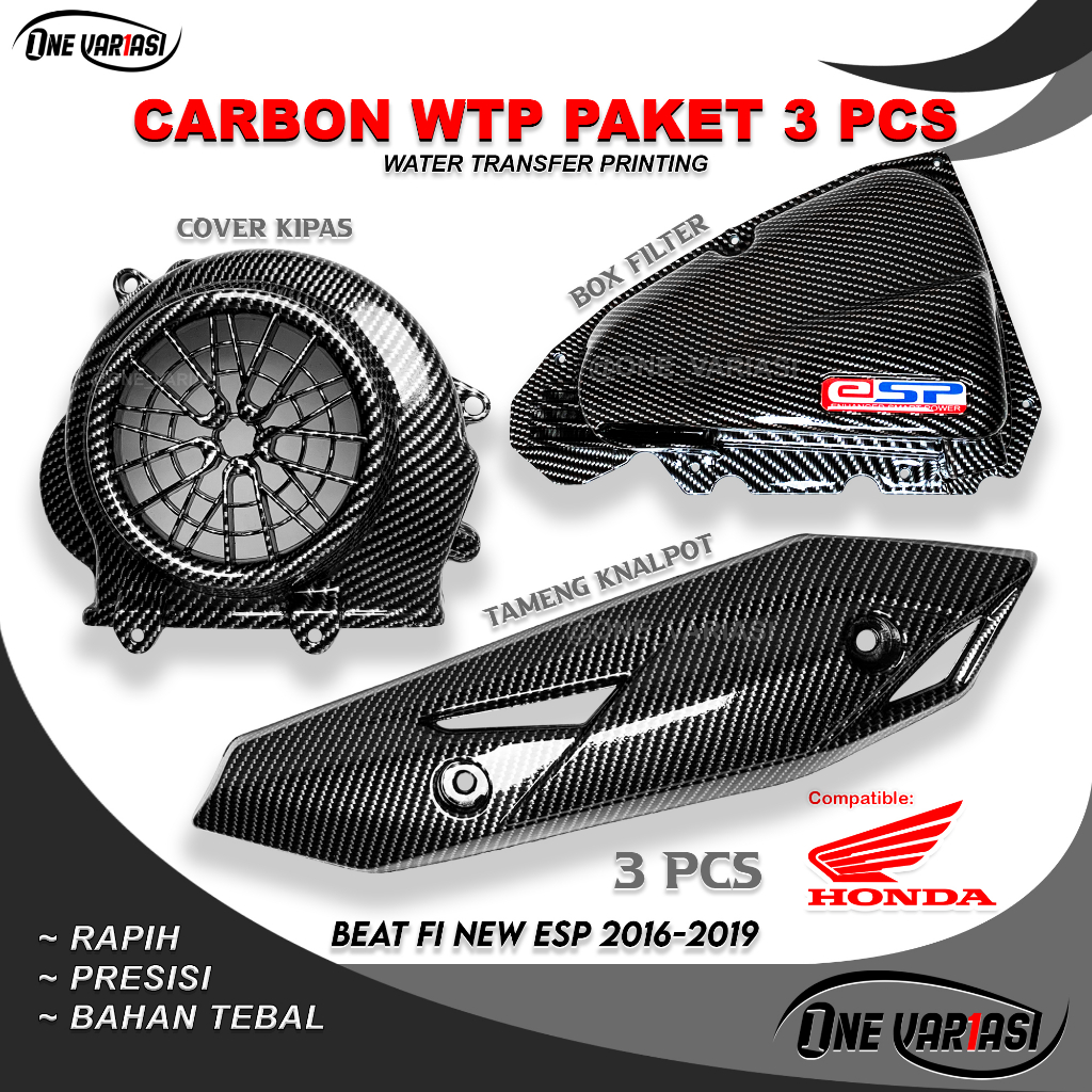 Jual PAKET CARBON BEAT FI NEW ESP 3PCS TAMENG KENALPOT + COVER KIPAS ...