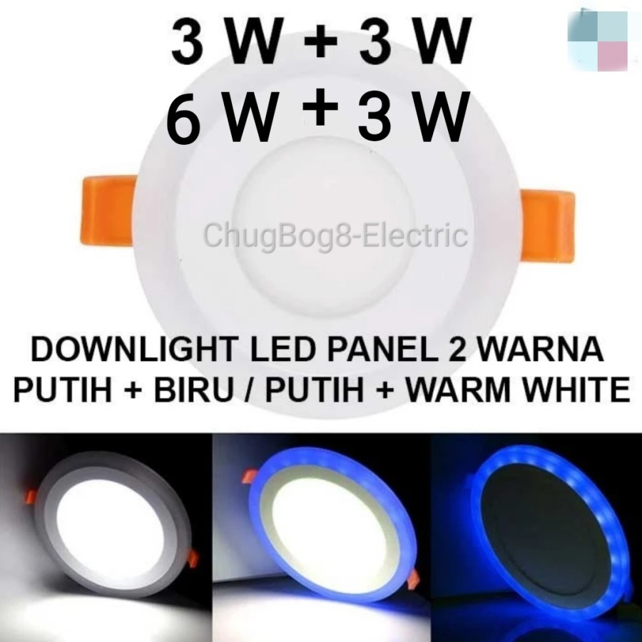 Jual Lampu Downlight Panel Led 2 Warna Putih Biru Bulat Inbow 3 + 3 & 6 ...