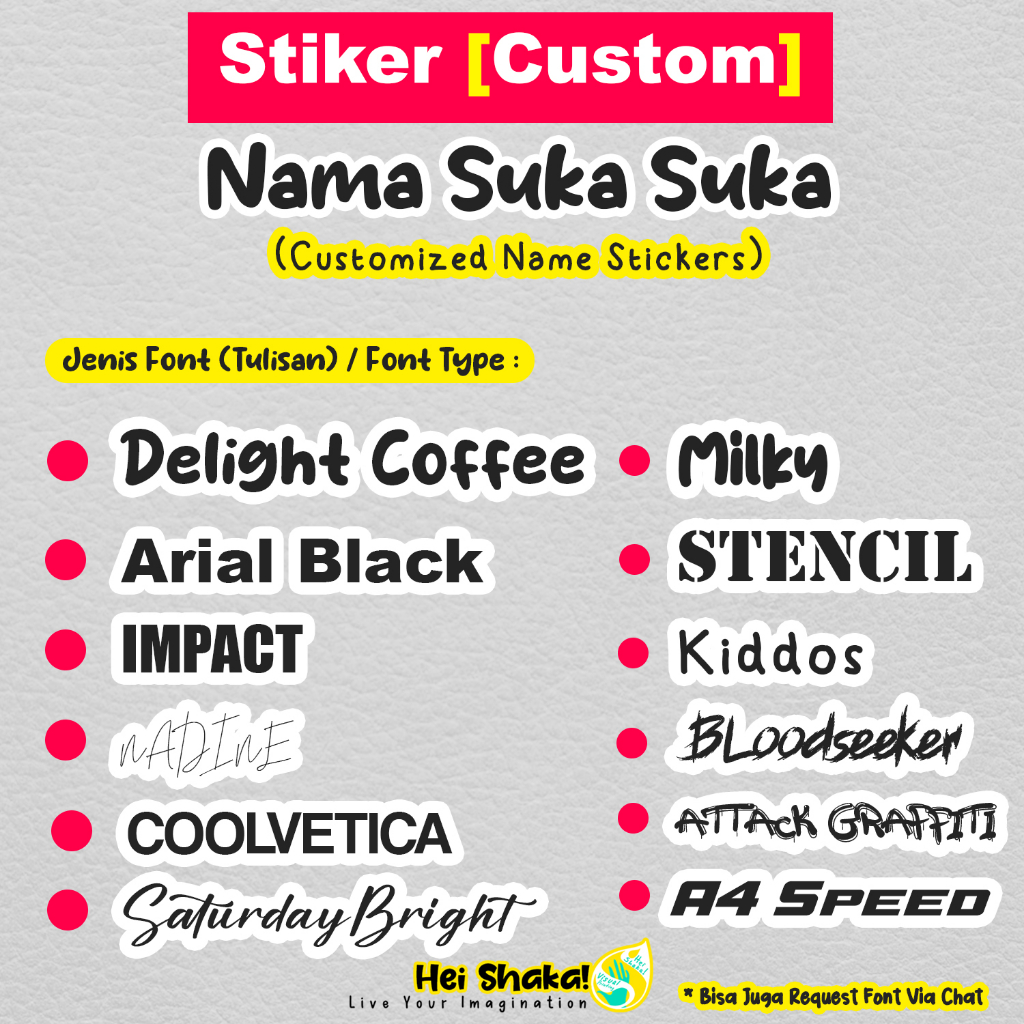 Jual Heishaka Stiker Custom Nama Sendiri Suka Suka Sticker Nickname Satuan Tanpa Minimal ...