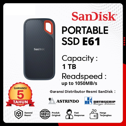 Jual Sandisk Extreme SSD Portable/External E61 V2 1TB 2TB Usb 3.2 1050MB/s | Shopee Indonesia