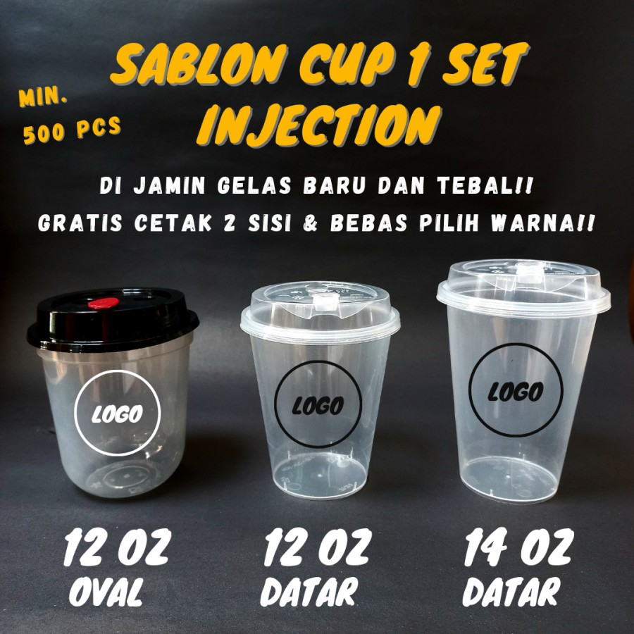 Jual injection cup sablon minimal 1000pcs/gelas injection 12/injection ...
