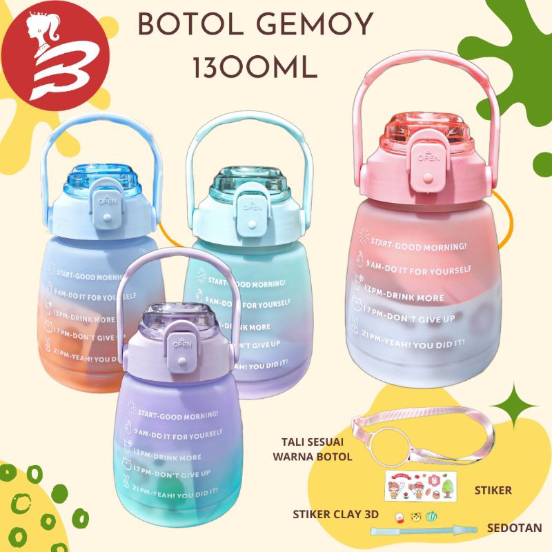Jual Botol Gemoy Minuman 1300ml Viral Warna Korea Gradasi Stiker 3D ...