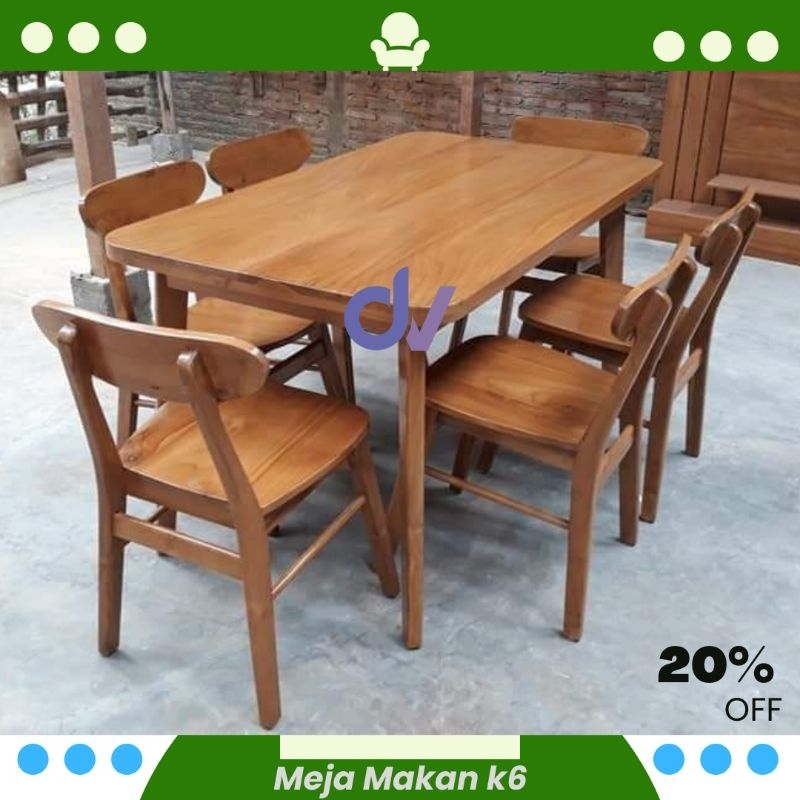 Jual Meja makan ropan kayu jati set 6 kursi cafe kualitas bagus | Shopee Indonesia