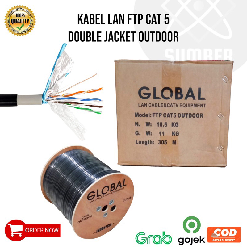 Jual GLOBAL FTP CAT 5E 305 METER DOUBLE JACKET - KABEL LAN OUTDOOR | Shopee Indonesia