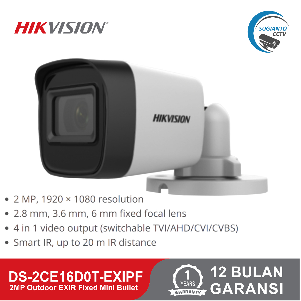 Jual CCTV HikVision DS-2CE16D0T-EXLPF 2MP Outdoor EXIR Fixed Mini Bullet Camera | Shopee Indonesia