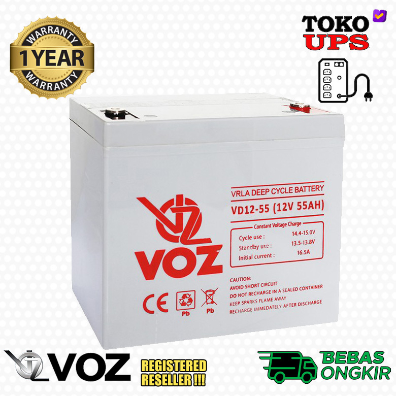 Jual Battery UPS Aki Kering Voz 12V 55AH VOZ VD12-55 Deep Cycle Battery | Shopee Indonesia
