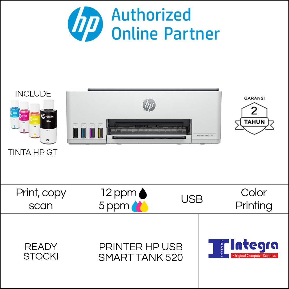 Jual Printer HP Smart Tank 520 USB All in One Printer (1F3W2A) FREE INK ...