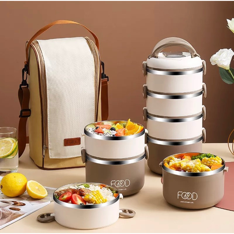 Jual Lunch Box Bento White 3 susun A51-3 4 susun A51-4 Free Bag and ...