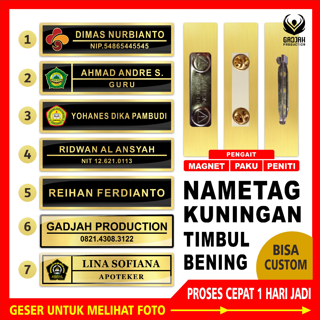 Jual Name Tag Papan Nama dada Kuningan Peniti Magnet | Shopee Indonesia